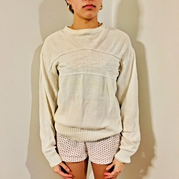 Izod | Sweaters | Izod Lacoste Vintage Rare White Knit 2d Alligator Logo Sweater Womens Medium ...